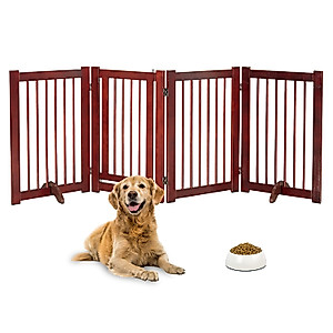 Kinpaw Free Standing Dog Gate, Configurable Wood Pet Safety Fence, Wide Barrier Gate with Walk for Doorways, Stairs or House-4 Panels