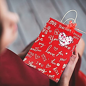 GITMIWS Valentines Day Paper Gift Bags - 28pcs Valentines Bags With Sticks,Sturdy Wrapping Kraft Bags with Handle for Valentines Party Supply, Valentines Gifts Packing