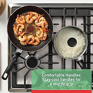 T-fal Initiatives Nonstick Cookware Set 18 Piece, Oven Broiler Safe 350F, Kitchen Cooking Set w/ Fry Pans, Saucepans, Stockpots, Skillet, Spoons, Lids Pots and Pans Set Non Stick Dishwasher Safe Black