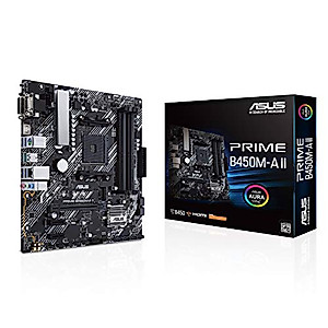 ASUS Prime B450M-A II AMD AM4 (Ryzen 5000, 3rd/2nd/1st Gen Ryzen Micro ATX Motherboard (128GB DDR4, 4400 O.C.), NVMe, HDMI 2.0b/DVI/D-Sub, USB 3.2 Gen 2, BIOS Flashback, and Aura Sync)