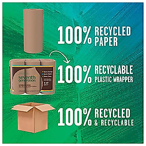 Seventh Generation Unbleached Paper Towels, 100% Recycled Paper, 6 Count, Pack of 4