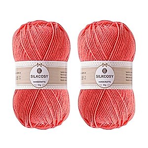 2 Pcs Crochet Yarn, Feels Soft 280 Yards Assorted Colors 4ply Acrylic Yarn,Yarn for Crochet & Hand Knitting-Watermelon red