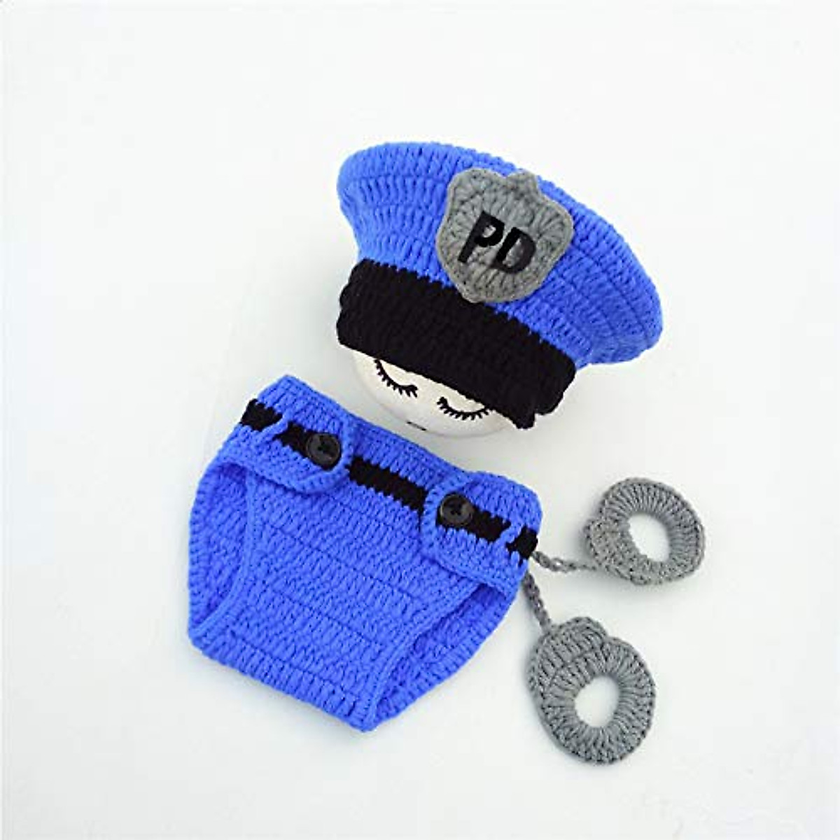 SUNBABY Newborn Baby Handmade Crochet Knitting Costume Infant Photo Photography Prop Hats Pants Suit (Policeman Suit) Medium Size