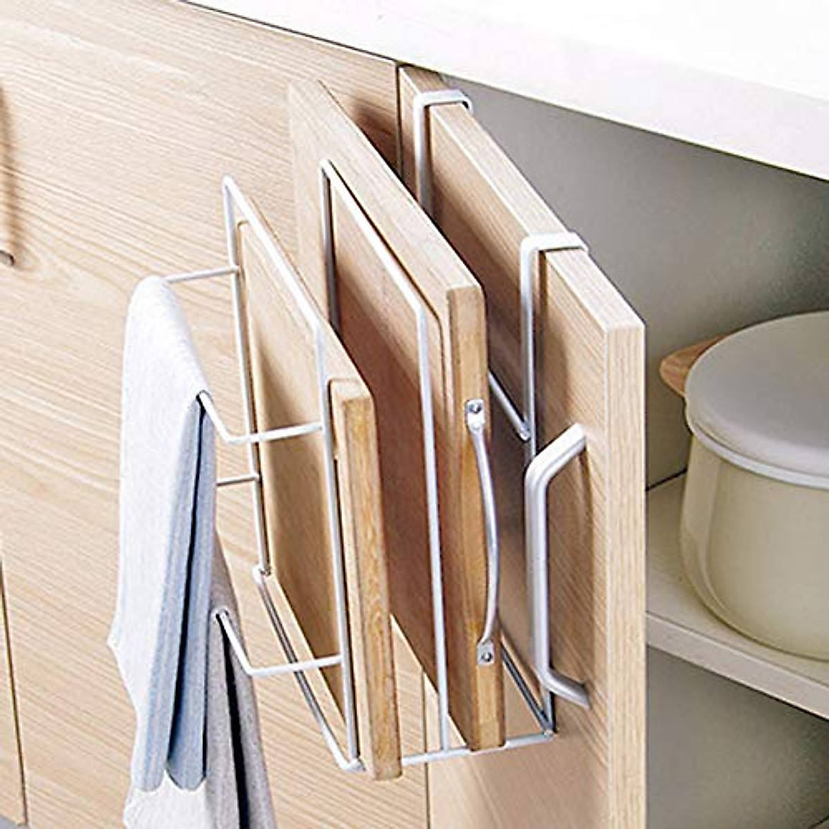 Connoworld Double Layer Kitchen Cabinet Iron Shelf Chopping Board Storage Rack Towel Holder Black