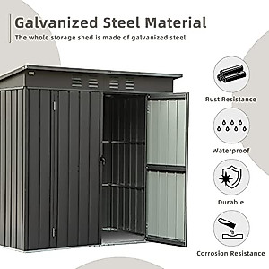 Domi Outdoor Storage Shed 6x4 FT,Metal Outside Sheds&Outdoor Storage Galvanized Steel,Tool Shed with Lockable Double Door for Patio,Backyard,Garden,Lawn Dark Grey