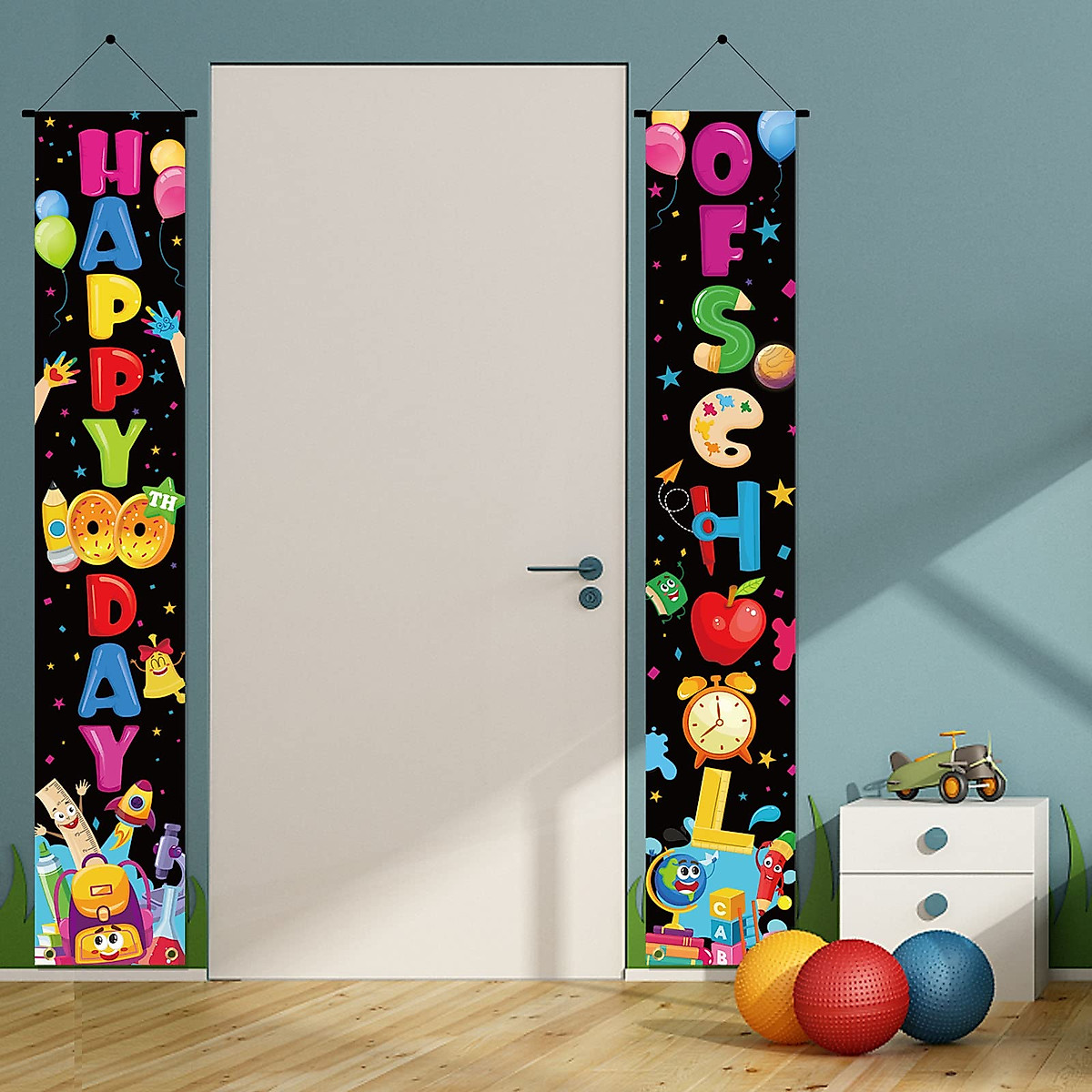 HOWAF 100th Day Of School Party Decoration Banner, Happy 100 Days of School Porch Sign for Kindergarten Pre School Primary Hooray 100th Day Party Decorations Supplies, 100 Days Smarter Party Favors Front Door Banner