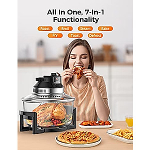 Oil-Free Air Fryer Oven, 12-19QT Air Fryer Toaster Oven, Right Large Infrared Halogen Convection Oven with Recipes, Nonstick and Dishwasher-Safe Glass Container (Black)
