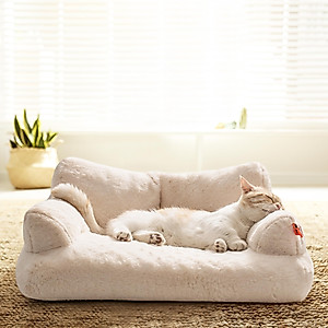 Pet Bed for Medium Small Cats and Dogs, Washable Puppy Sleeping Bed Cat Couch Pet Sofa Bed, Soft Calming Cat Sofa Beds for Indoor Cats Anti-Slip Bottom (White)