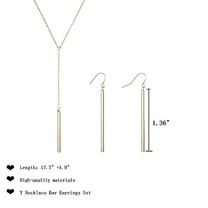 Long Gold Necklaces for Women Trendy Long Layered Necklaces Slip Chain Choker Necklace Gold Earrings and Necklaces Set for Wedding Jewelry Gold Bar Y Lariat Necklace Summer Wedding Guest Dresses Accessories