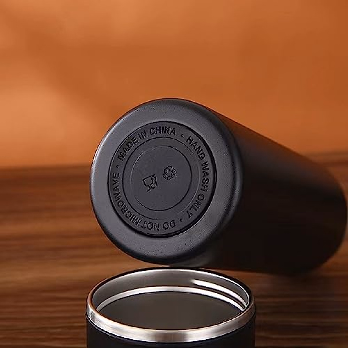 Insulated Water Bottle with Cup Travel Coffee Mug with Handle Stainless Steel Tumblers Thermos for Hot and Cold Drinks Water Flask 17 oz/500ml Black