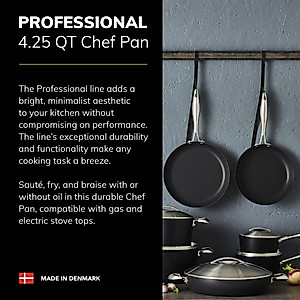 SCANPAN Professional 4.25 qt Chef Pan with Lid - Easy-to-Use Nonstick Cookware - Dishwasher, Metal Utensil & Oven Safe - Made in Denmark