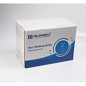 ALWSCI Lab Gas Washing Bottle Glass 1000mL Graduated Lab Buffer Bottle, Drechsel Head GL45 with Filter disc Adjustable Immersion, 2 threads GL14 PBT Red Screw Cap, 1set