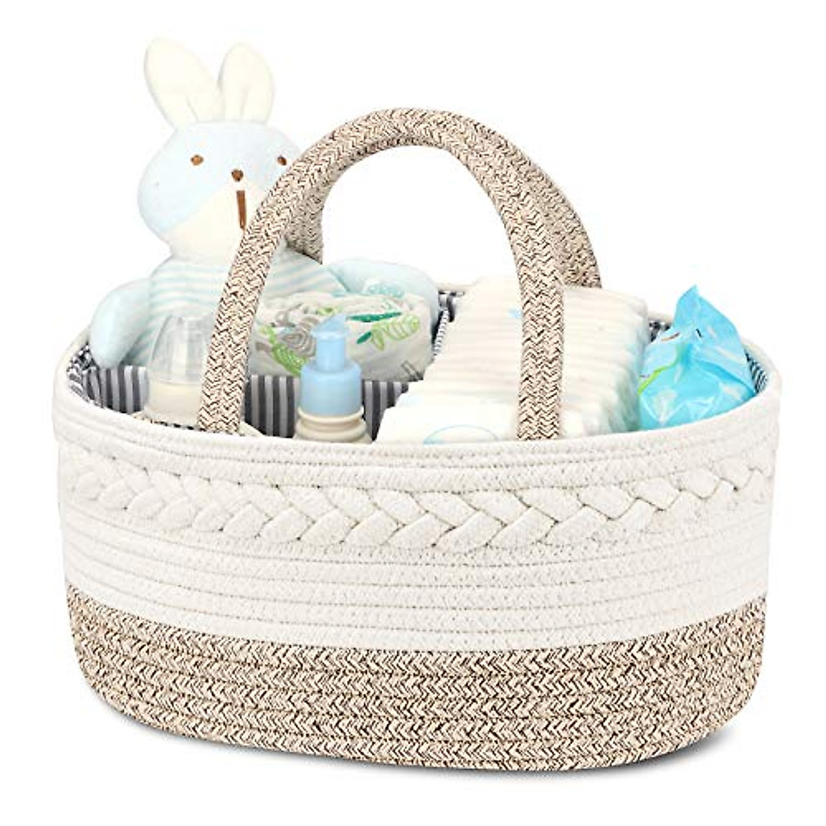 Baby Diaper Caddy Organizer, Stylish Cotton Rope Baby Basket Nursery Storage Organizer for Changing Table, Maliton Extra Large Diaper Caddy for Baby Stuff, Baby Registry Must Haves