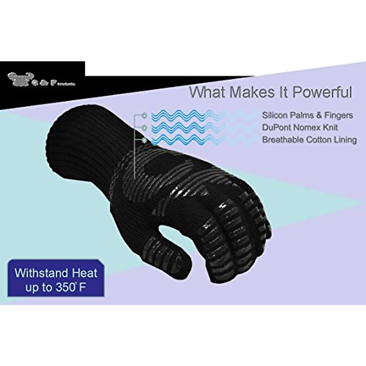 G & F 1682 Dupont Nomex Heat Resistant gloves for cooking, grilling, fireplace and oven, Barbecue Pit Mitt, BBQ Gloves, Sold by 1 Piece