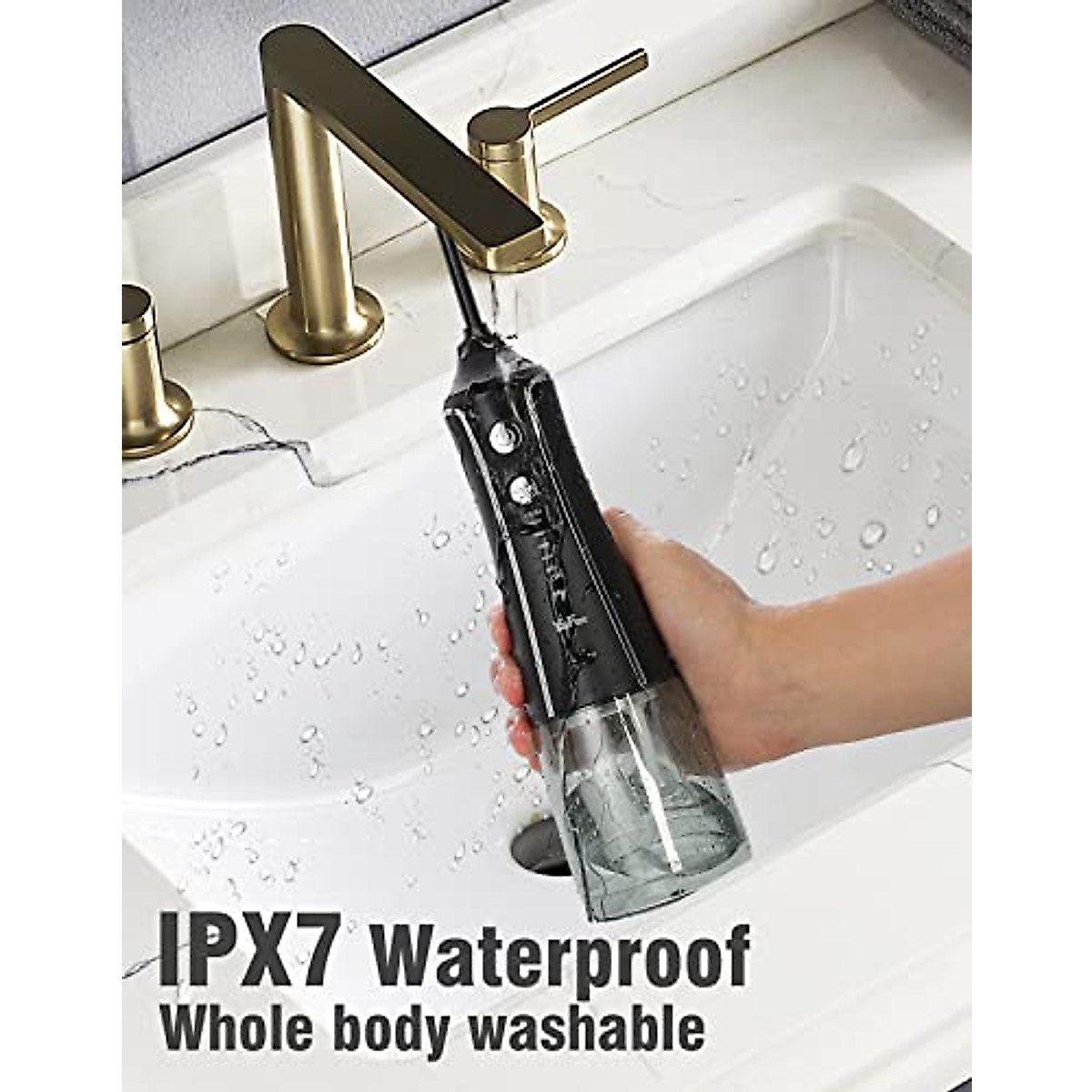 Cordless Water Flosser for Teeth, YaFex 320ML Portable Water Tooth Cleaning Pick Dental Oral Irrigator with 8 Tips, 5 Modes, Rechargeable, IPX7 Waterproof for Home Black