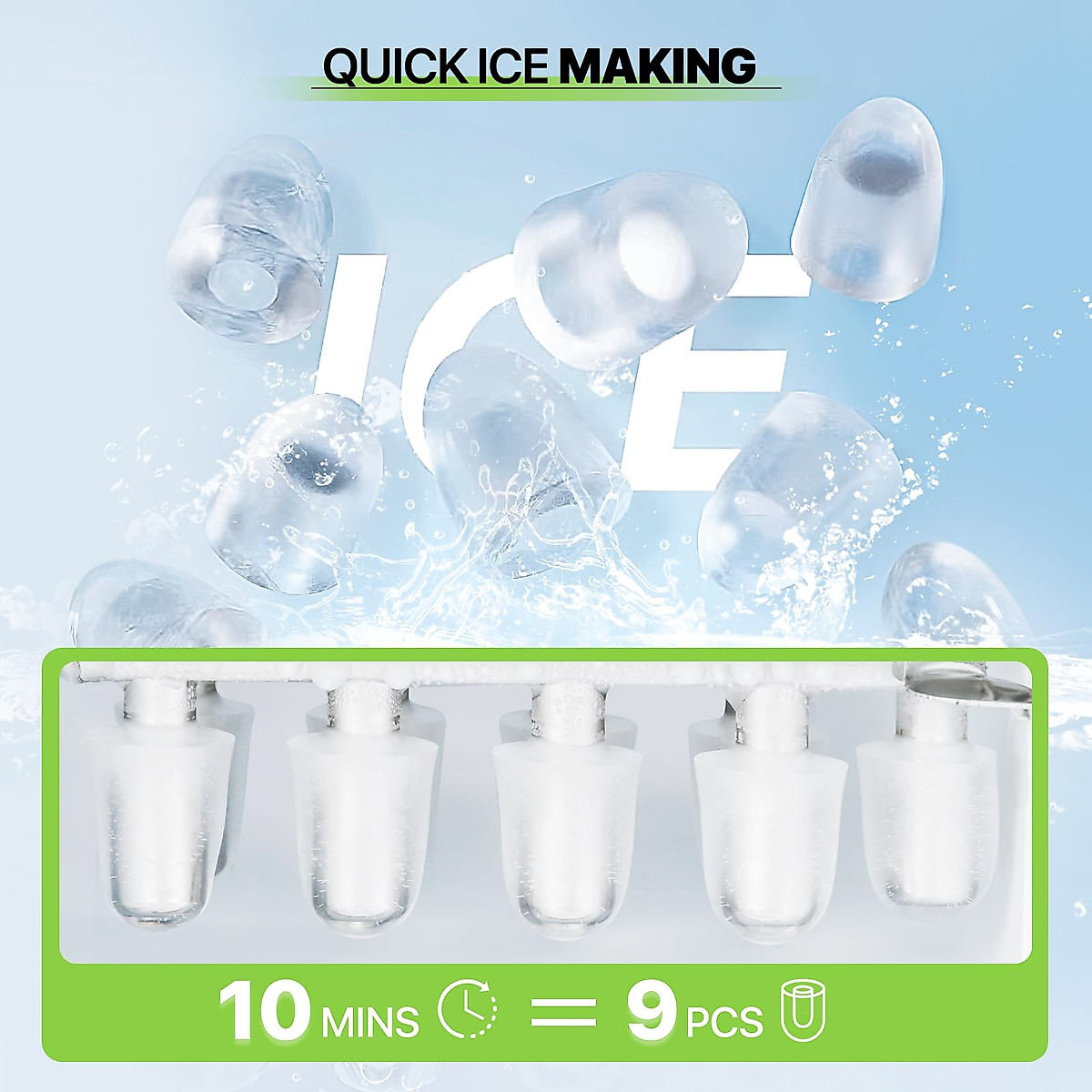 Magshion Ice Maker Countertop with Self-Cleaning, 26lbs/24H, Bullet-Shaped Ice (2 Sizes), Digital Display & Timer, 1.8lbs Ice Storage Capacity, Ice Cube Maker Machine for Home & Kitchen (Black)