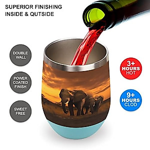 WYUSPGK 304 Stainless Steel Insulated Cup, Sunset Elephant Print Smooth Rim, Durable & Reusable - Perfect for Office, Home, And Travel