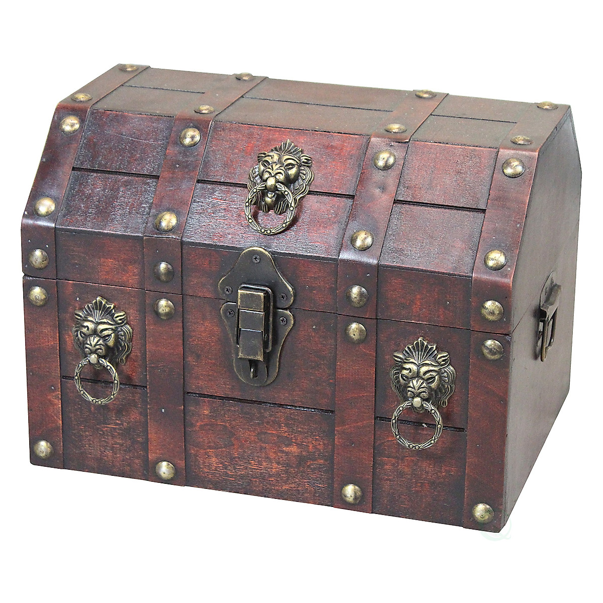 Antique Wooden Pirate Chest with Lion Rings