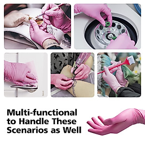 OriStout Disposable Gloves for Women, Pink Vinyl Gloves Disposable Latex Free for Cooking, Food Prep, Cleaning, Hair Dye, Tattoo, Medium Duty, Touch Screen, Medium, 50 Pack