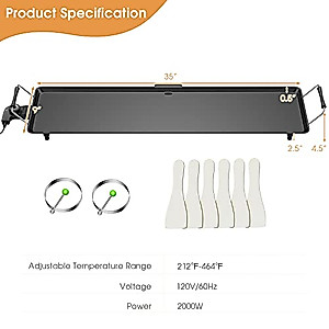 MEDIMALL 35 Inch Electric Griddle Nonstick, 2000W Teppanyaki Flat Top Grill Extra Large Cooking Surface, Indoor Outdoor Pancake Griddle Skillet w/Adjustable Temperature for Hosting Party, Camping, BBQ