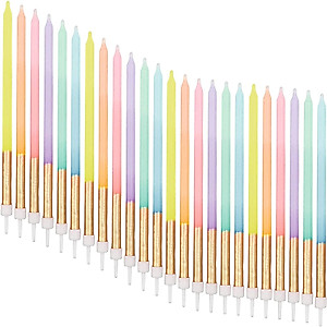 BLUE PANDA - Pastel Ombre Long Thin Birthday Cake Candles in Holders (5 in., 24 Pack)