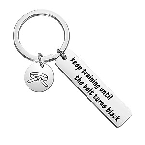 Gzrlyf Keep Training Until the Belt Turns Black Keychain Karate Gifts Martial Arts Gifts Inspirational Taekwondo Gifts (Keychain)