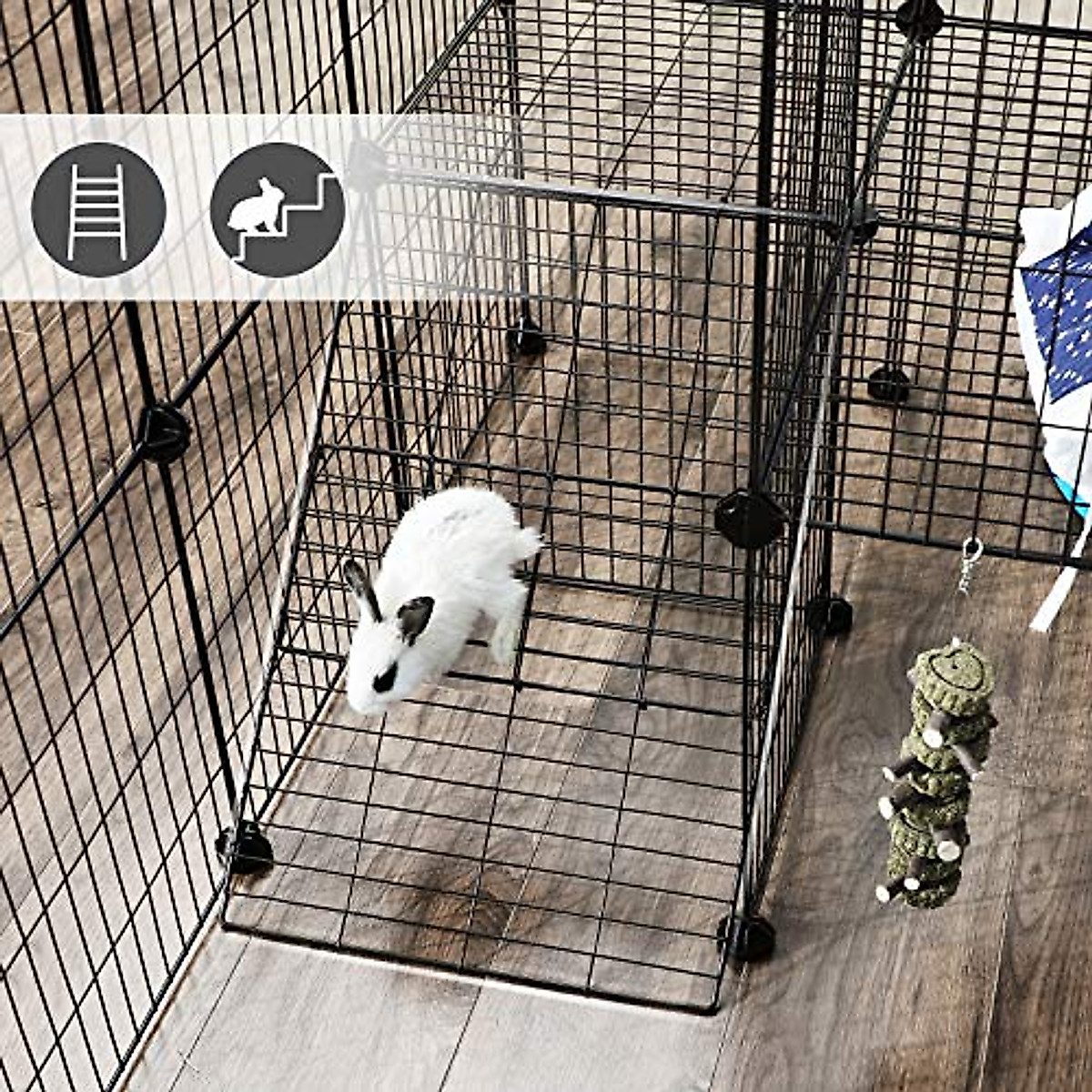 SONGMICS Pet Playpen, Small Animal Playpen, Rabbit Guinea Pig Cage, Zip Ties Included, Metal Wire Apartment-Style Two-Story Pet Premium Villa for Bunnies Puppies, Indoor Use, Black ULPI02H