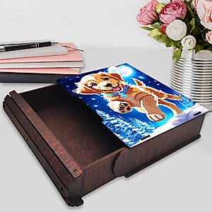 ARTopet DIY Drawer Storage Box Christmas Diamond Art Painting Wooden Tabletop Drawer Organizer Special Shaped Crystal Ornament for Office Home Toiletries Supplies Vanity-Dog