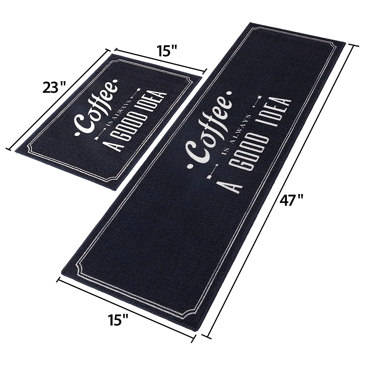 Carvapet 2 Pieces Non-Slip Kitchen Mat Set Rubber Backing Doormat Runner Rug Set, Fruit Design (Grey 15"x47"+15"x23")