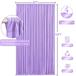 4 Panels Lavender Backdrop Curtain for Parties Wedding Wrinkle Free Light Purple Photo Curtains Backdrop Drapes Fabric Decoration for Baby Shower Photoshoot 20ft(W) x 10ft(H)