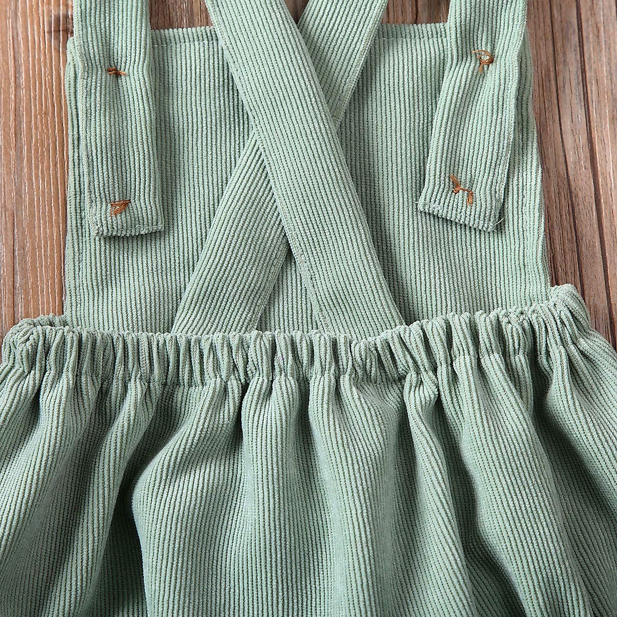 TSEXIEFOOFU Newborn Baby Boy Girl Cotton Line Sleeveless Straps Bodysuit Romper Jumpsuit Outfits Long Sleeve Clothes (Corduroy-Green, 0-3 Months)