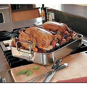 Viking Culinary 3-Ply Stainless Steel Roasting Pan, Includes a Nonstick Rack, Dishwasher, Oven Safe, Works on All Cooktops including Induction