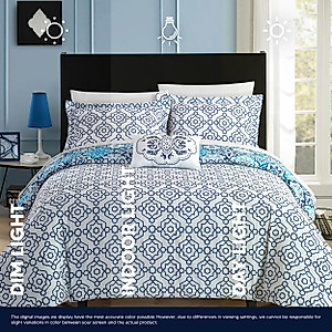 Chic Home Bristol 4 Piece Reversible Cover Set 100% Cotton Bohemian Inspired Contemporary Geometric Print Zipper Closure Bedding, Queen Duvet, Blue