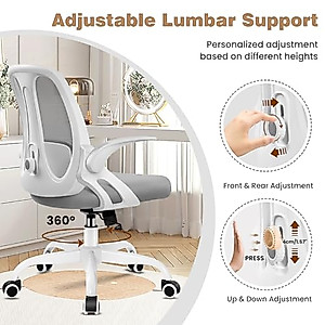 Razzor Office Chair, Ergonomic Computer Desk Chair with Lumbar Support, Breathable Mesh Rolling Swivel Task Chair with Flip-up Armrest and Adjustable Height for Home Office - LightGray