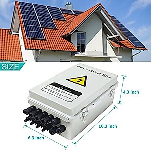 EXCELFU 4 String PV Combiner Box for Solar, with Lightning Arreste & 15A Rated Current Fuse and 63A Circuit Breaker, IP65 Waterproof Solar Combiner Box for On/Off Grid Solar Panel System