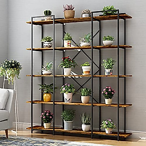 Auromie Triple Wide 5 Tier Bookshelf, 70.8’’ H x 63’’ W Rustic Etagere Bookcase Garage Storage Shelf Rack, Industrial Freestanding Display Shelf, Extra Large Storage Rack Shelving Unit for Home Office