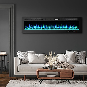 EROMMY 70 in Electric Fireplace Insert, Recessed and Wall Mounted Fireplace Linear Fireplace with Timer, Remote Control, Touch Screen, Overheating Protection, Log&Crystal, Adjustable Flame, 750/1500W