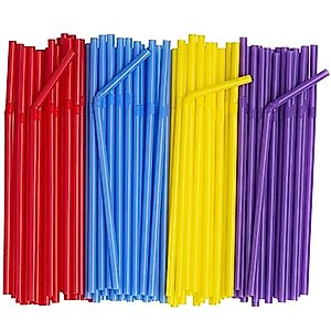 [500 Count] Flexible Disposable Plastic Drinking Straws - 7.75" High - Assorted Colors