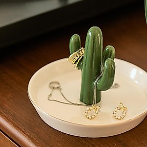 mono living Ceramic Cactus Ring Holder, Jewelry Tray, Ring Dish, Cute Tropical Decor, Trinket Rack, Christmas Thanksgiving Birthday Gift for Women
