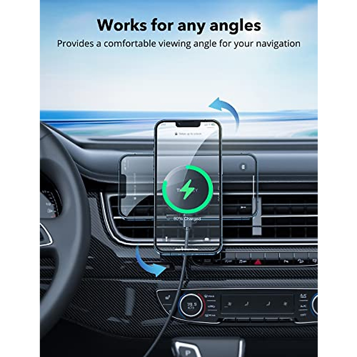 Compatible with Magsafe Car Mount Charger,THREEKEY Magnetic Wireless Car Charger Mount Vent Hook Phone Holder for iPhone 14/13/12 Series Phone & MagSafe Case(with QC3.0 Adapter)