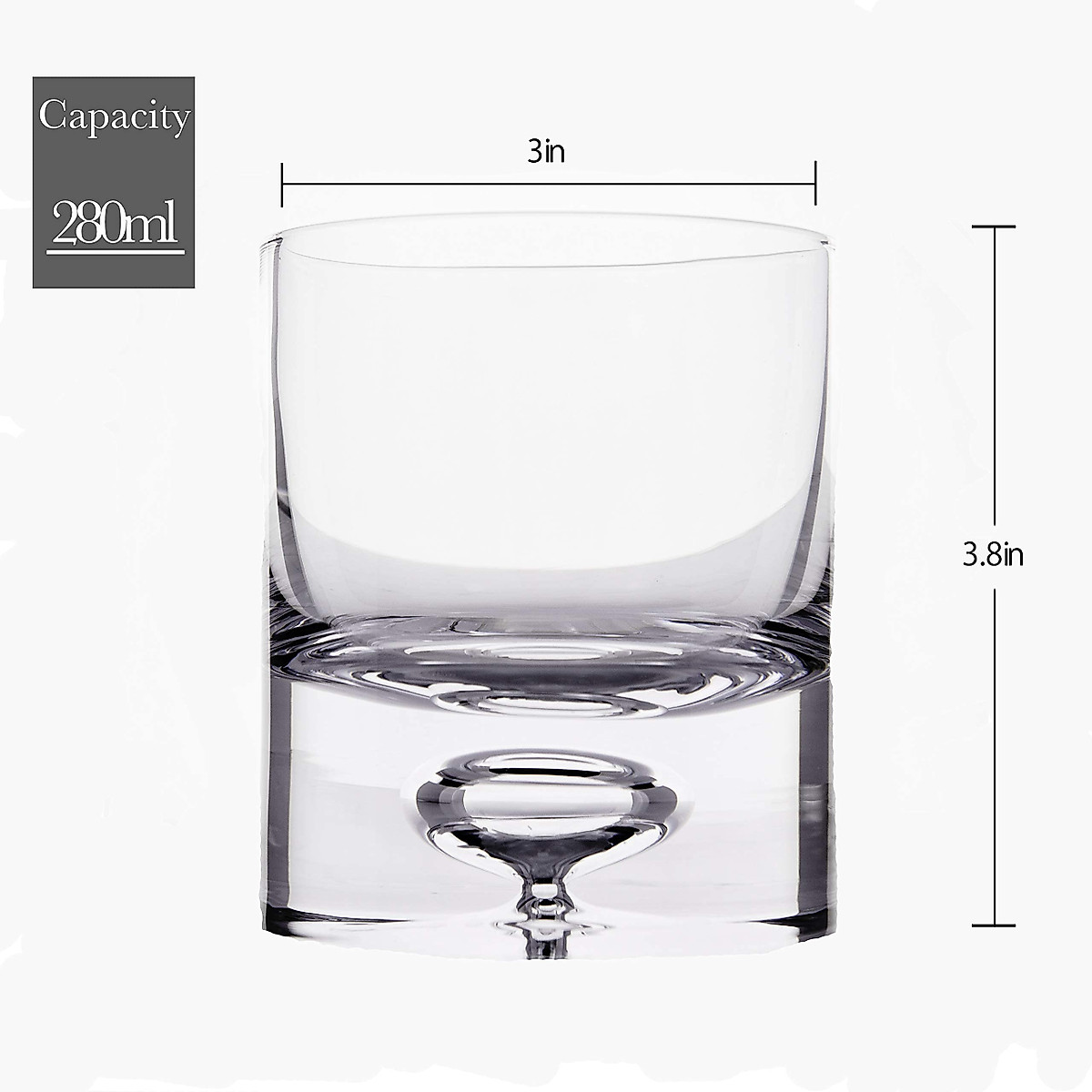 LEMONSODA Crystal Bubble Base Whiskey Glass Tumbler - Set of 4 - Thick Weighted Bottom - Unique Design - Great for Scotch Whiskey, Old Fashion, Manhattan, Bourbon & Cocktails