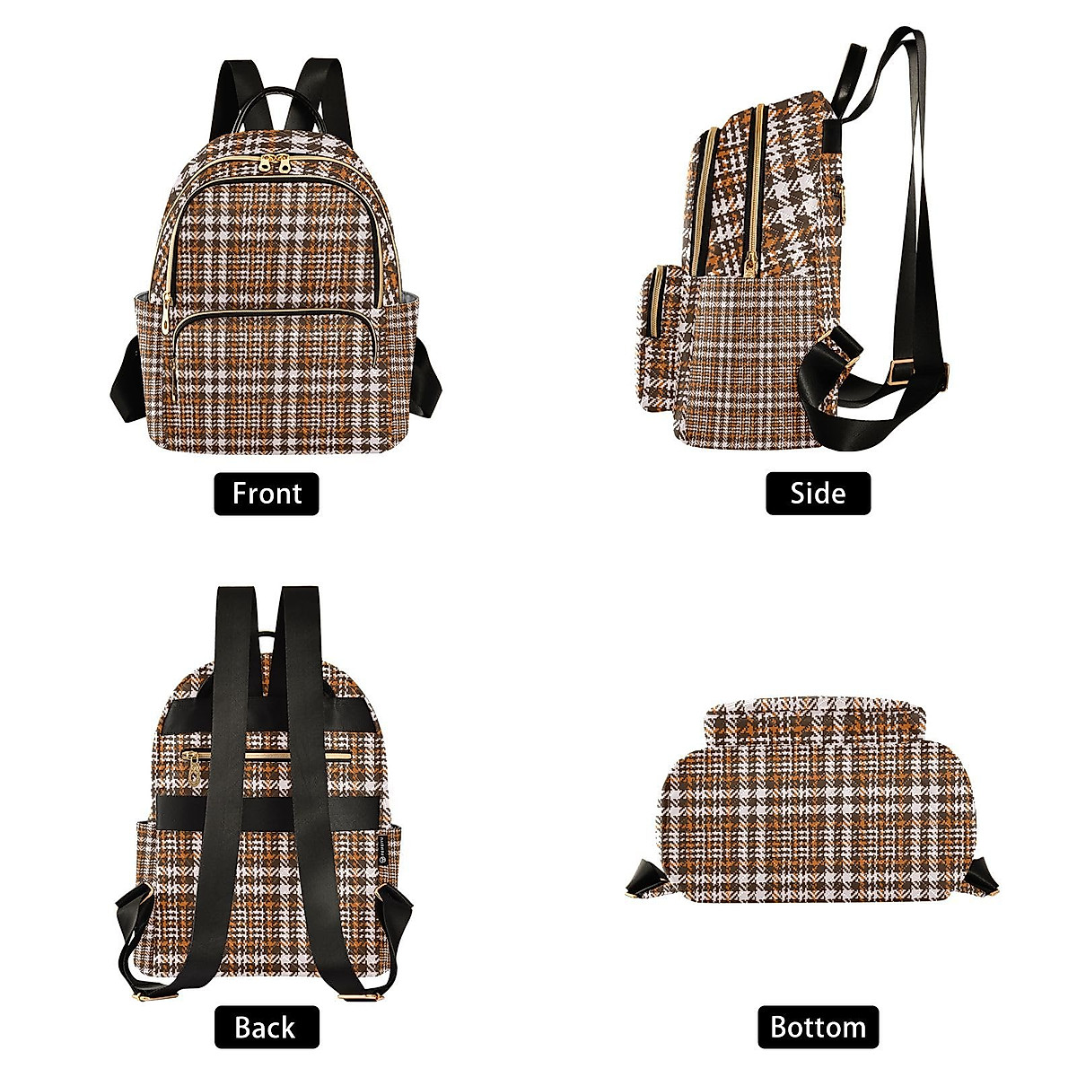 Yasala Women Fashion Backpack Gingham Plaid Cute Brown Sturdy Daily Bag Compact Regular Bag Diaper Bag