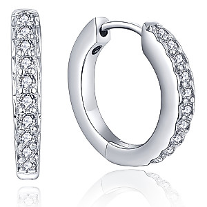 YL Hoop Earrings 925 Sterling Silver 18K White Gold Plated Halo Round Huggie Earring Cubic Zirconia Jewelry