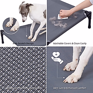 pettycare Elevated Outdoor Dog Bed - Raised Cot for Large Dogs, Heavy Duty Pet Cots Waterproof, Cooling, Washable Breathable Teslin Mesh, Durable, Non Slip, 42 Inches, Grey