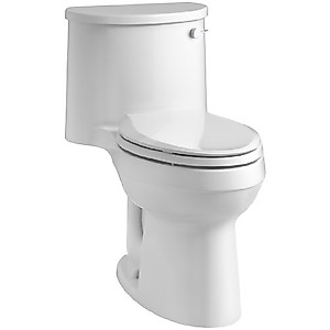 KOHLER K-3946-RA-0 Adair Comfort Height One-Piece Elongated 1.28 GPF Toilet with Aqua Piston Flush Technology and Right-Hand Trip Lever, White