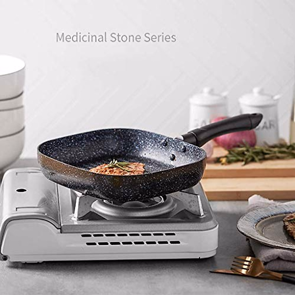 SDGH Frying Pan, Contemporary Hard-Anodized Aluminum Nonstick Cookware, Square Grill Pan, Black