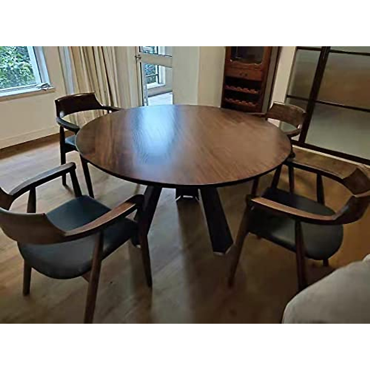 LAKIQ Minimalist Dining Table Brown Kitchen Table Solid Wood Round Table Metal Legs-Without Lazy Susan(63" L x 63" W x 29.5" H)