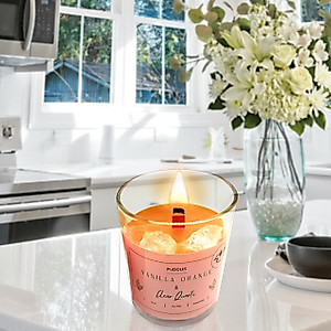 Vanilla and Orange Scented Soy Candle with Clear Quartz Crystals - Extra Large 12 oz, Long-Lasting, Wooden Wick, Calming, Relaxing Crackle by Puddles