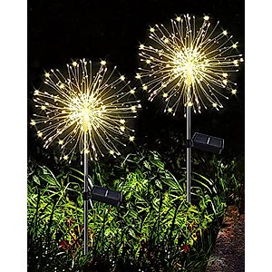 Redefun Solar Garden Lights 2 Pack 120 LED Solar Firefly Lights, 8 Lighting Modes Solar Powered Fireworks Lamp Outdoor Waterproof Decorative Starburst Lights for Yard Patio Decorations (Warm White)