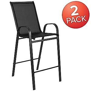 EMMA + OLIVER 2 Pack Brazos Series Black Outdoor Barstool with Flex Comfort Material and Metal Frame